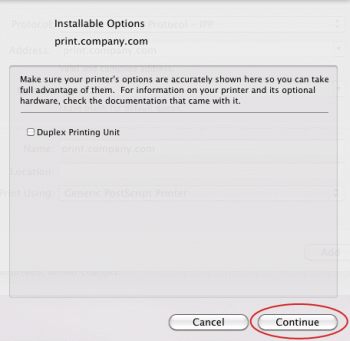 Adding IPP print queue manually in Mac OS